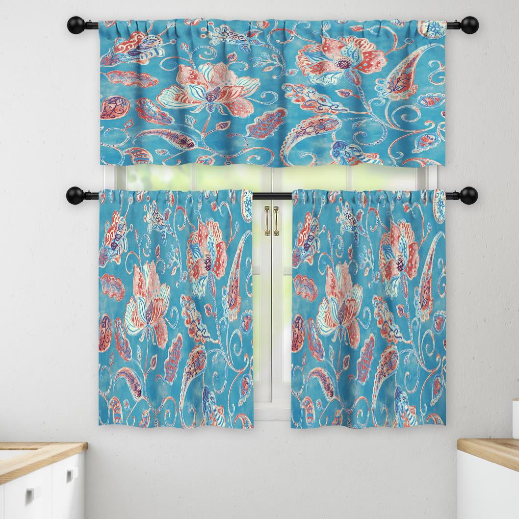 LALILO Kitchen Curtains and Valances Set of 3 36" Paisley Window ...