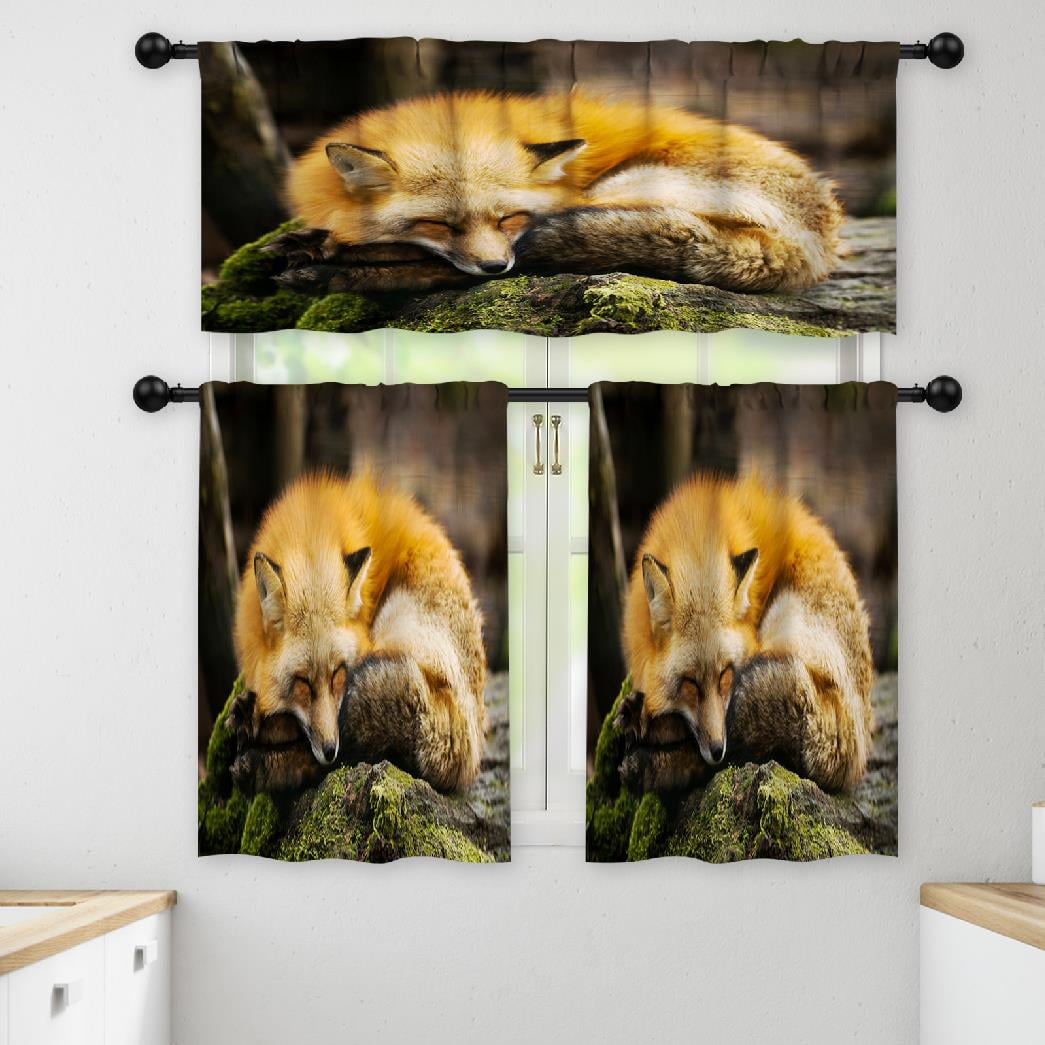 LALILO Kitchen Curtains and Valances Set of 3 36" Red Fox Window ...