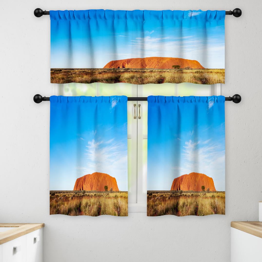 LALILO Kitchen Curtains and Valances Set of 3 36" Rock Window Treatment ...