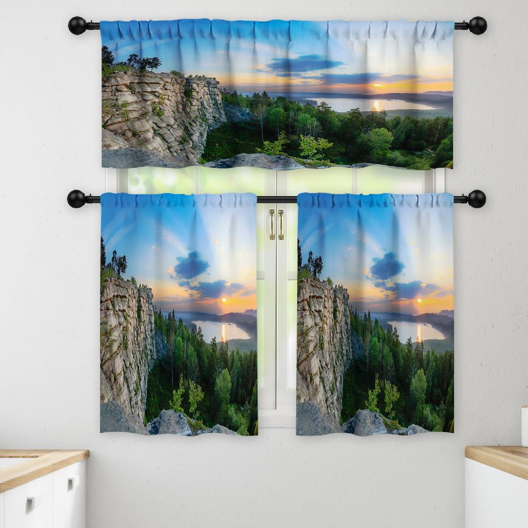 LALILO Kitchen Curtains and Valances Set of 3 36" Stone Window ...