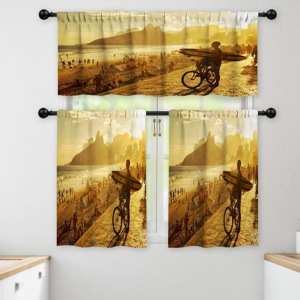 LALILO Kitchen Curtains and Valances Set of 3 36" Surfer Window ...