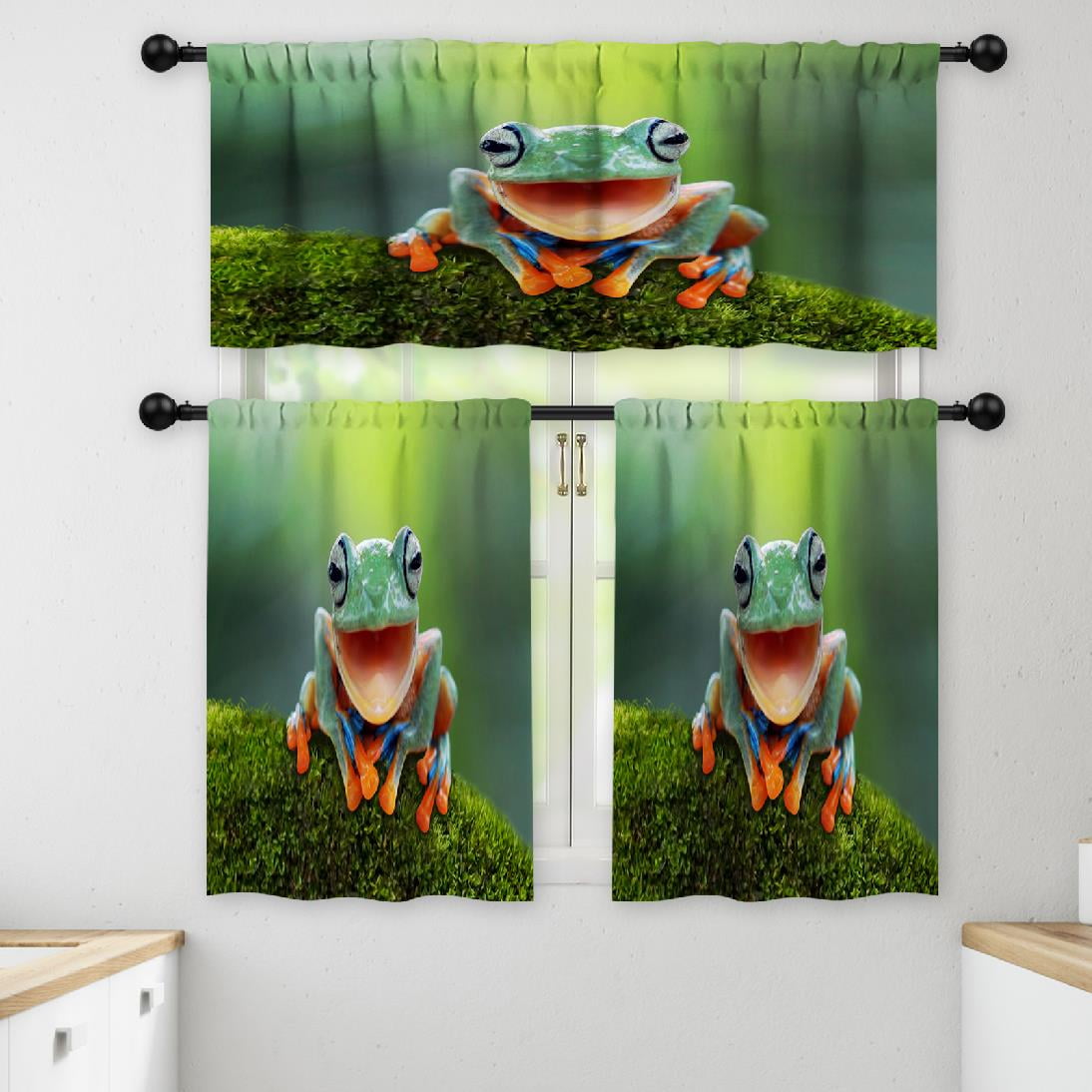 LALILO Kitchen Curtains and Valances Set of 3 36" Tree Frog Window ...
