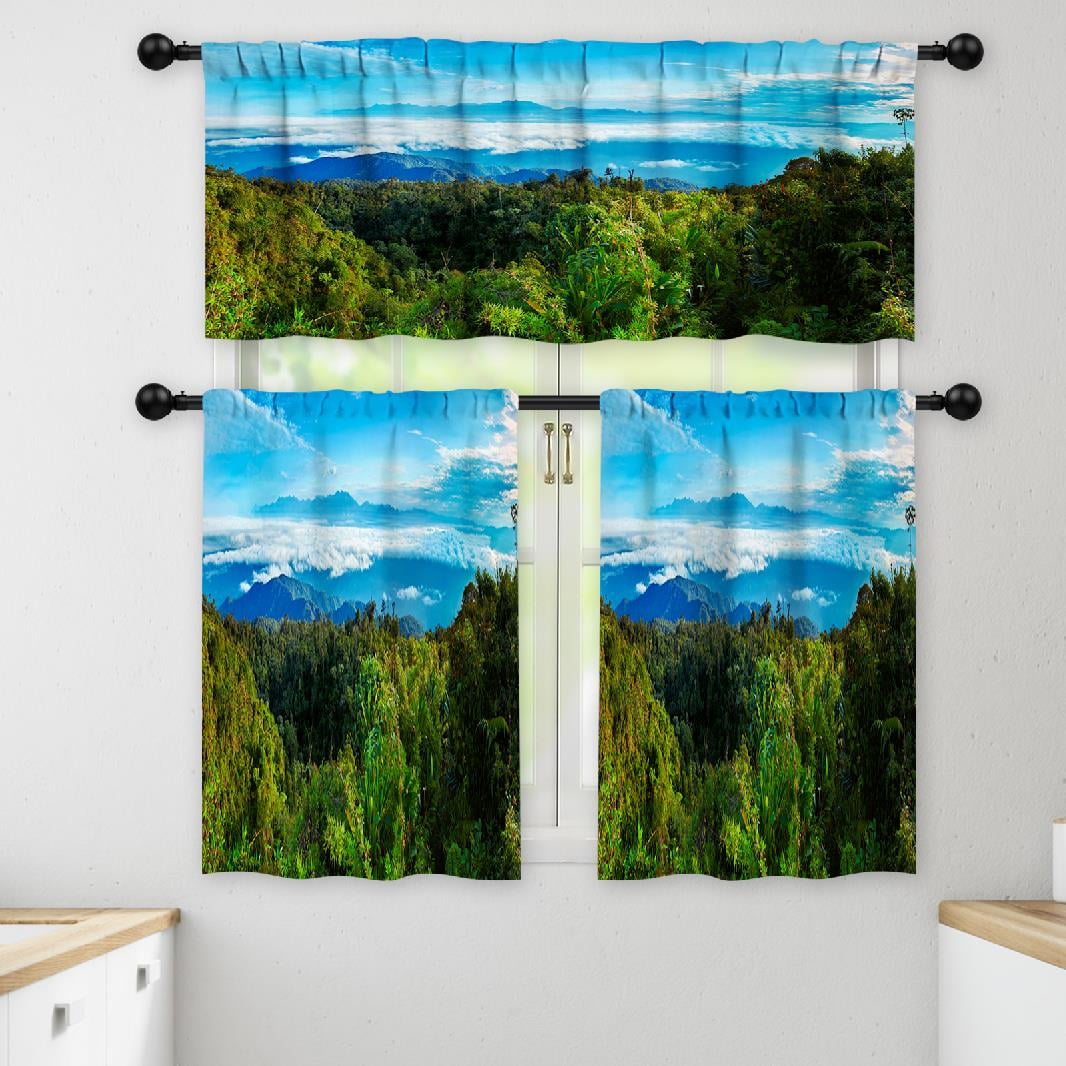LALILO Kitchen Curtains and Valances Set of 3 36" Tropical Window ...