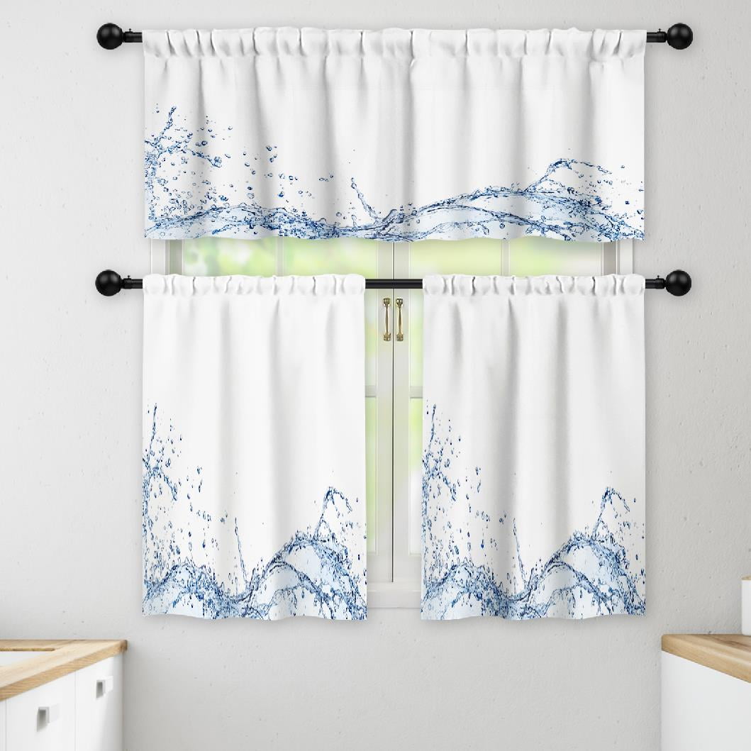 LALILO Kitchen Curtains and Valances Set of 3 36" Water Window ...