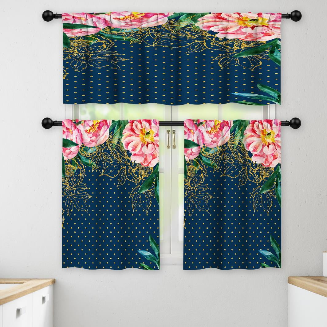 LALILO Kitchen Curtains and Valances Set of 3 36" Watercolor Window ...
