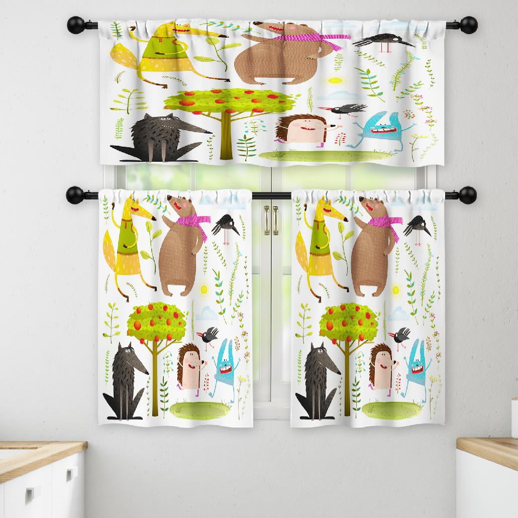 LALILO Kitchen Curtains and Valances Set of 3 36" Wild Funny Window ...