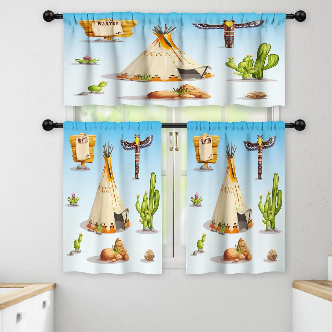 LALILO Kitchen Curtains and Valances Set of 3 36" Wild West Window ...