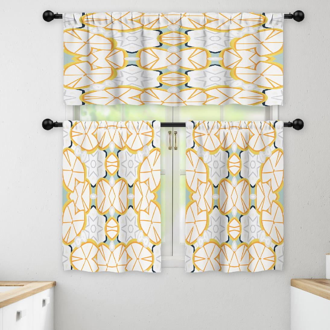 LALILO Kitchen Curtains and Valances Set of 3 36" With Window Treatment ...