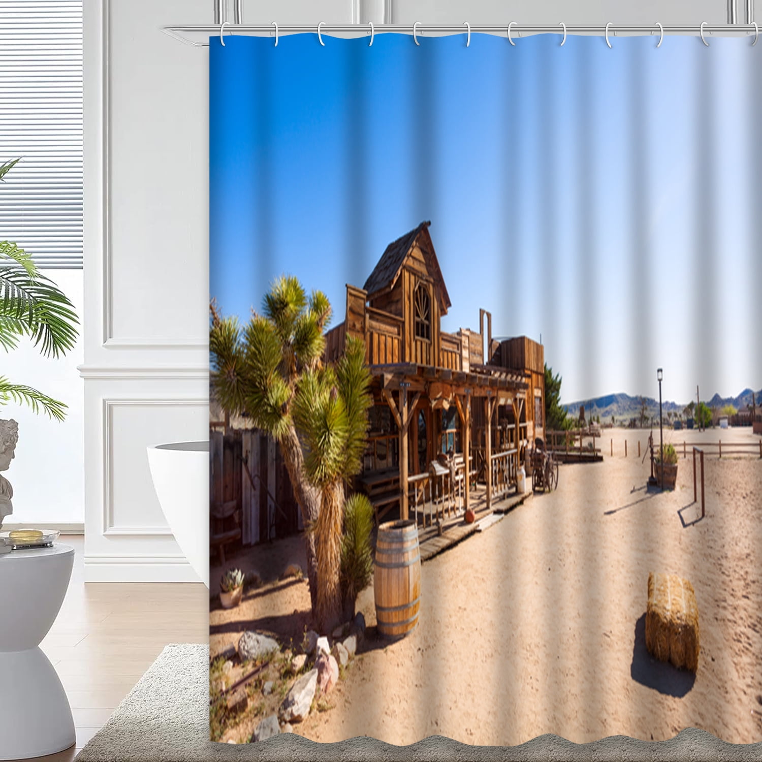 LALILO Old Brown Wood Waterproof Shower Curtain,Town Street and Western ...