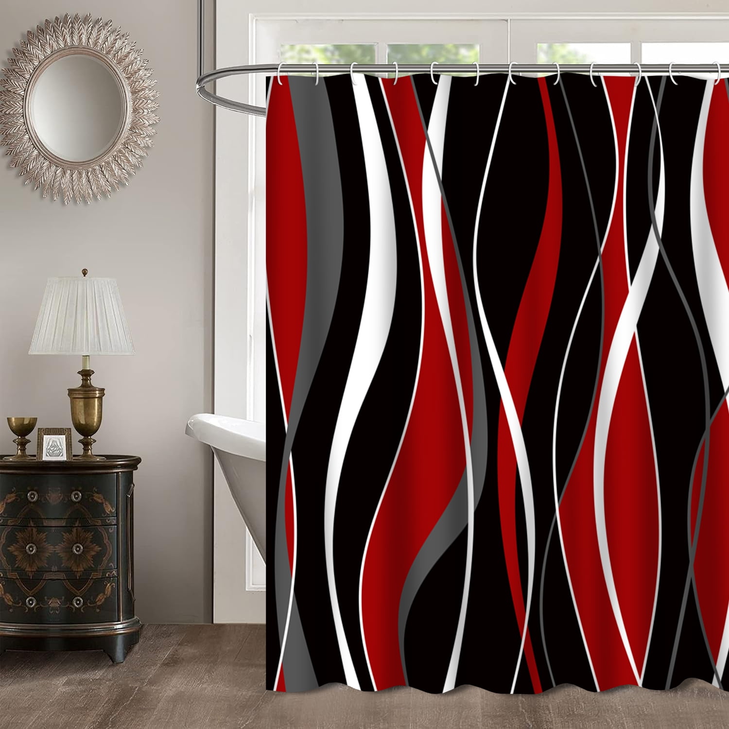 LALILO Red Fabric Shower Curtain for Bathroom Abstract,Waterproof ...