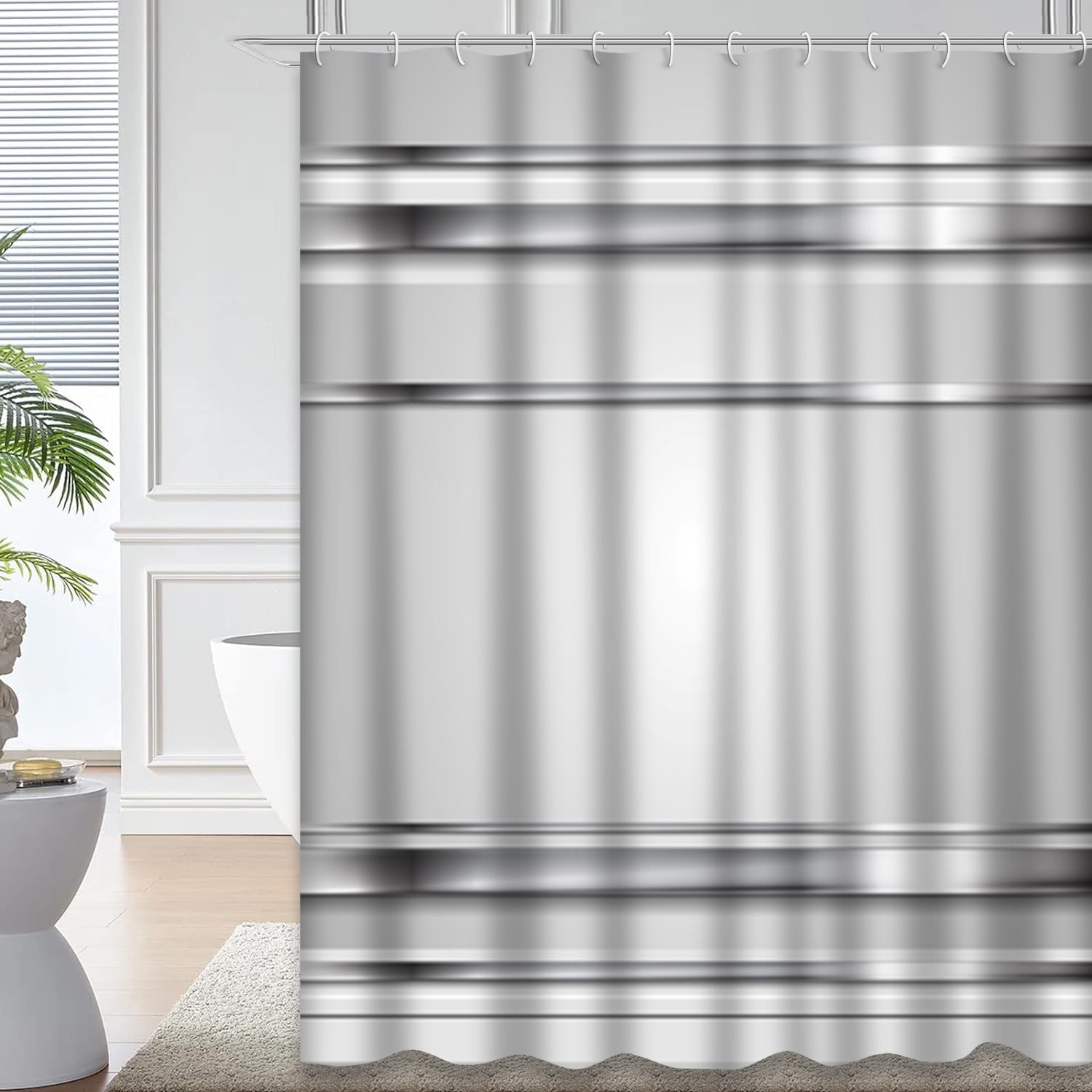 LALILO Silver Grey Waterproof Shower Curtain,Minimal Tech Metallic ...