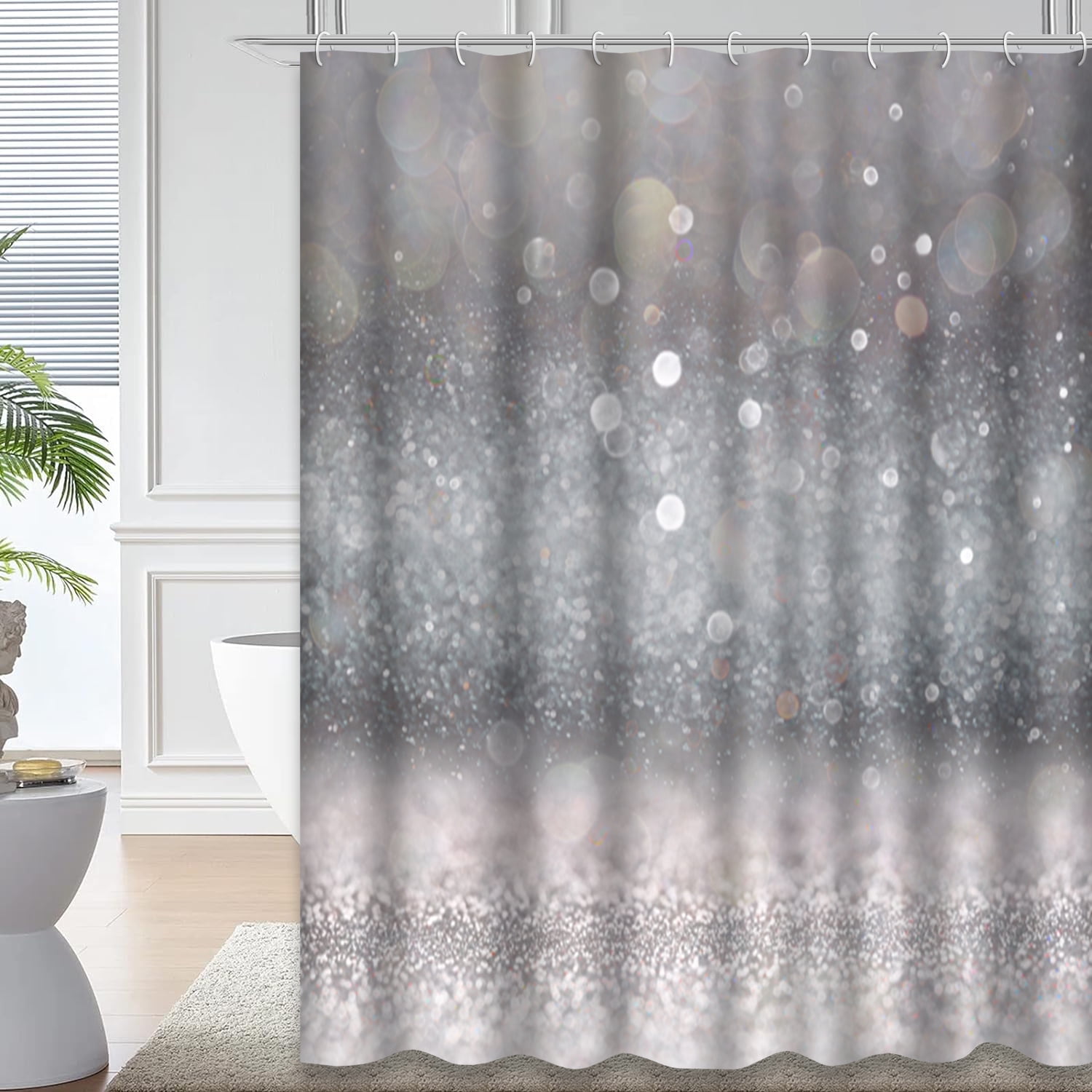 LALILO Silver White Waterproof Shower Curtain,Silver and White Lights ...