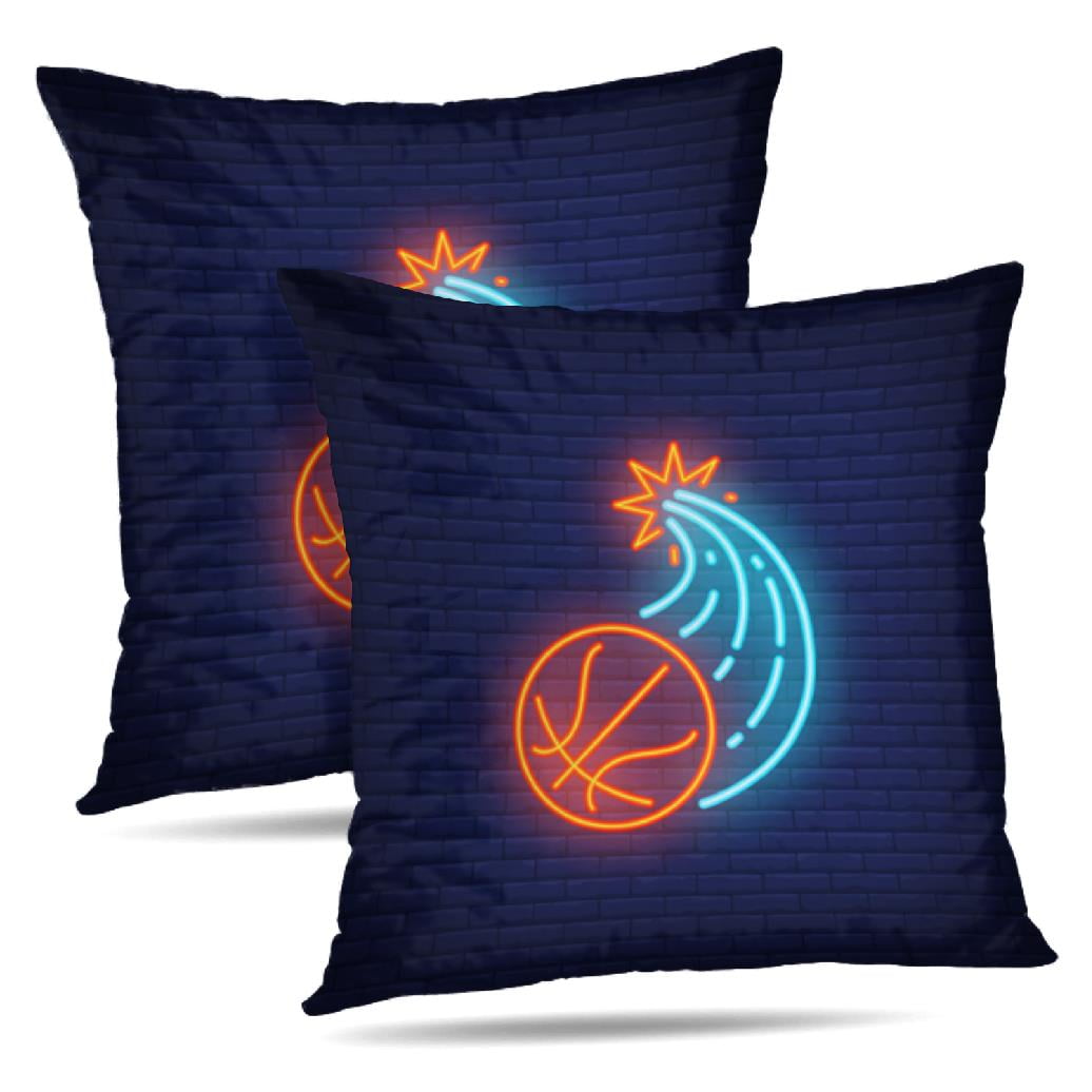 LALILO Throw Pillow Covers Basketball Wall And Flying Neon Sign Cushion ...