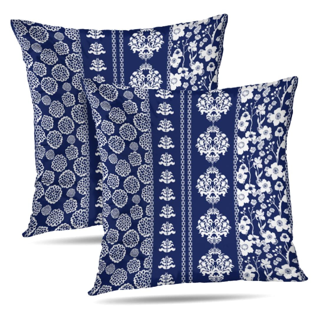 LALILO Throw Pillow Covers Batik Borders With Bohemian Floral Blue ...