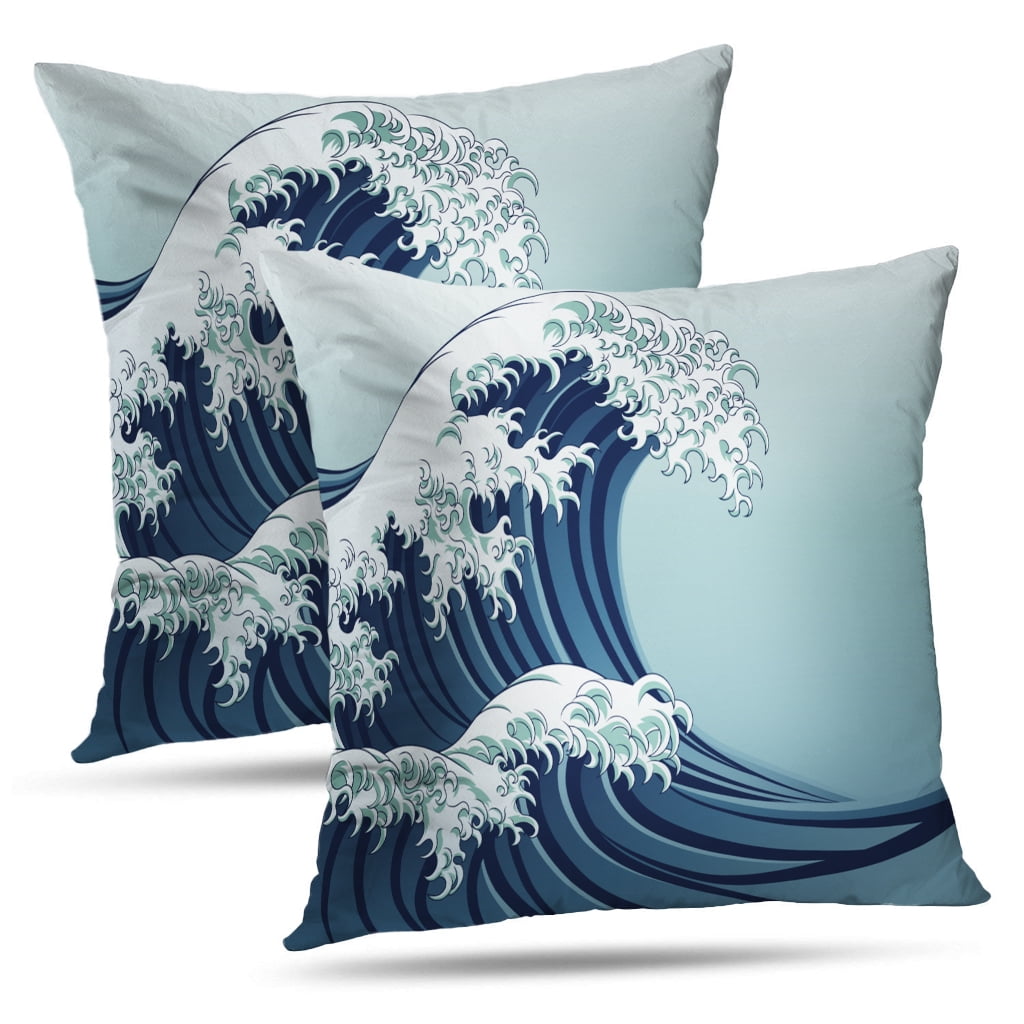 LALILO Throw Pillow Covers Blue Japan Oriental Japanese Great Wave Wave ...