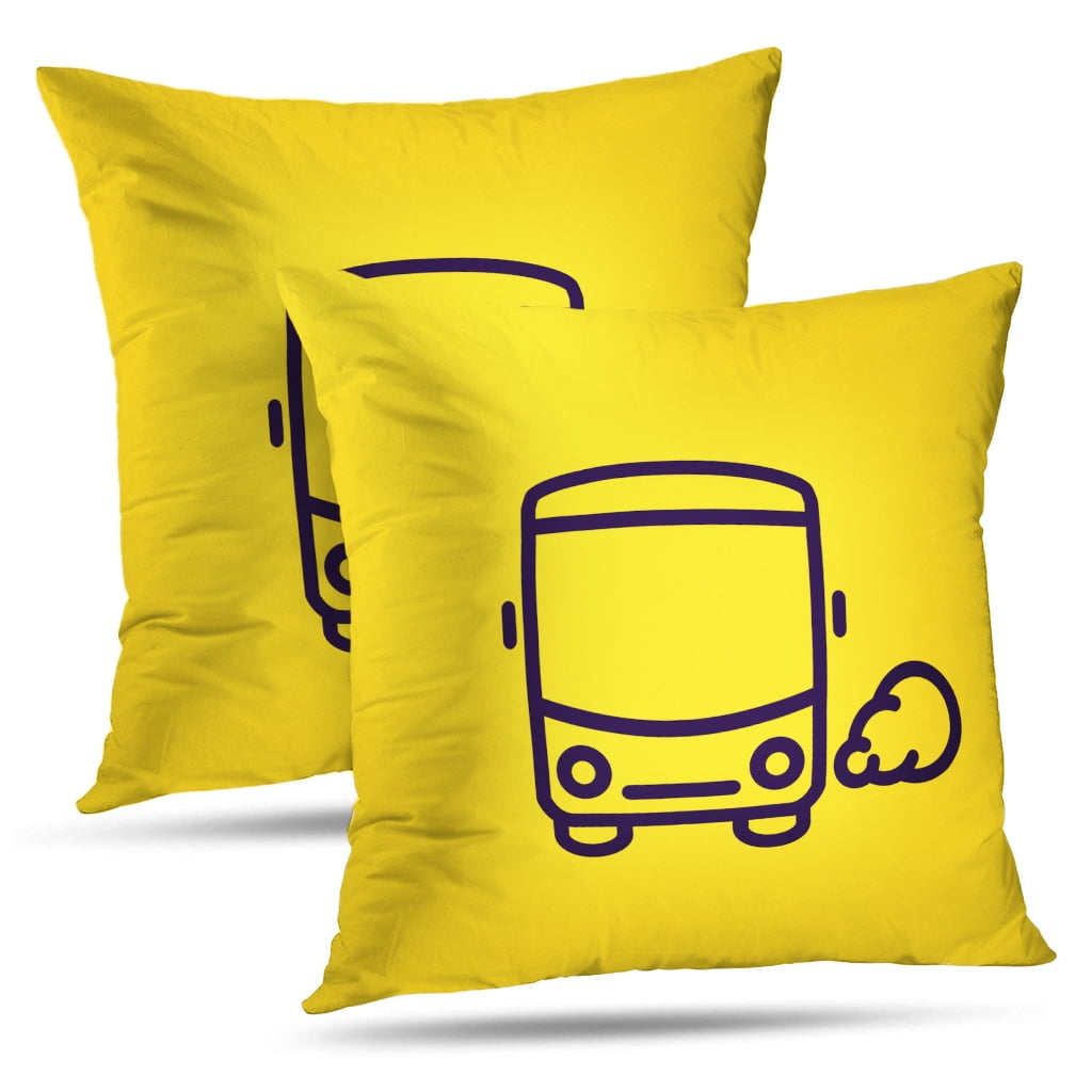 LALILO Throw Pillow Covers Bus Transit Pictogram Line Yellow Bus Line ...