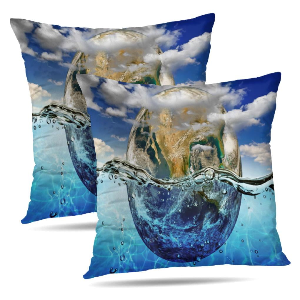 LALILO Throw Pillow Covers Earth Water Clouds Sky Nasa Global Cushion ...