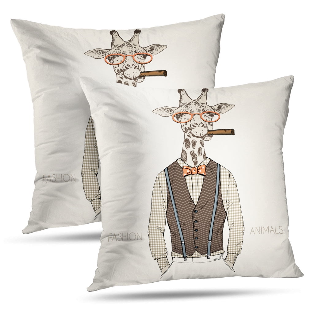 LALILO Throw Pillow Covers Fashion Giraffe Dressed Retro Animal Fashion ...