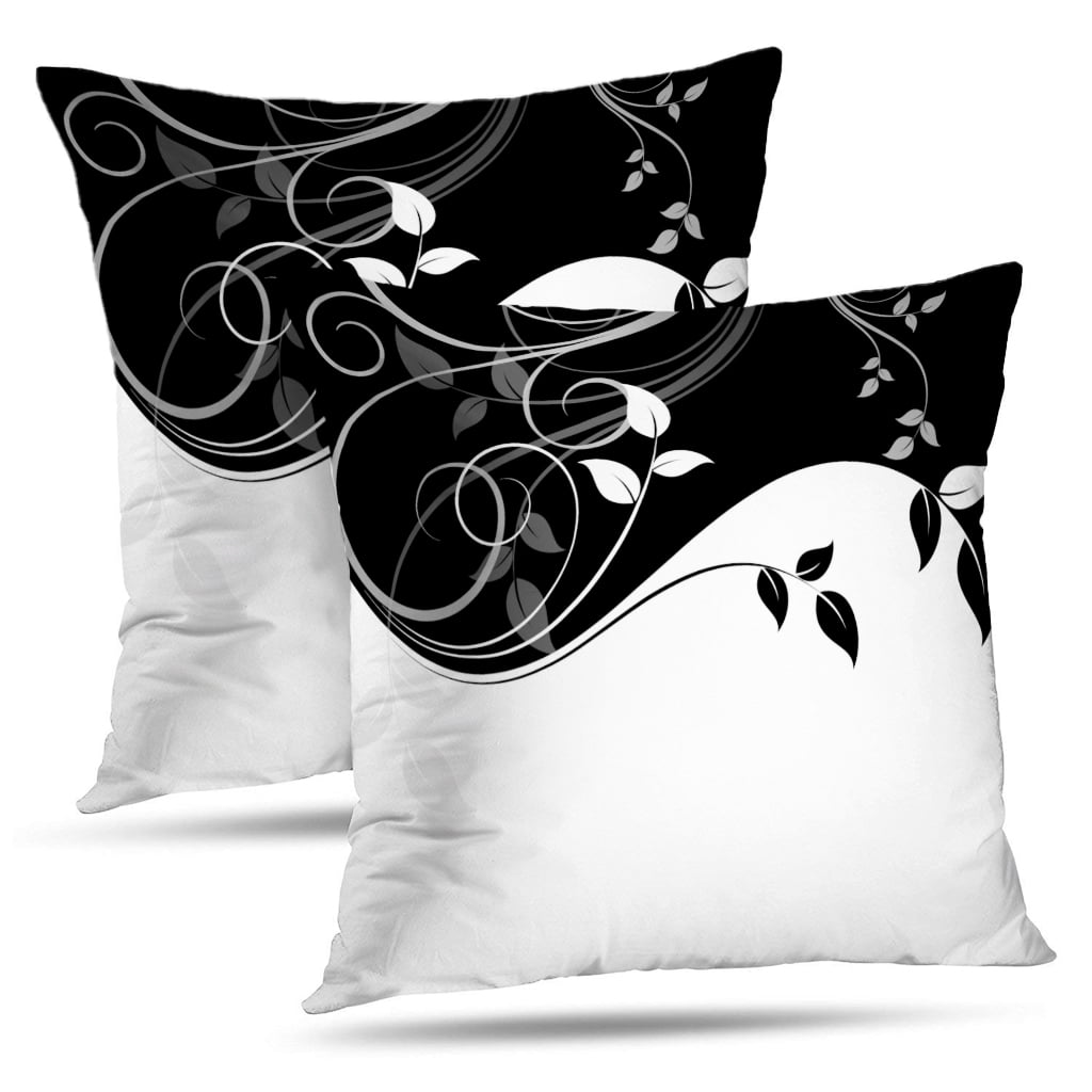 LALILO Throw Pillow Covers Floral Floral Border Black Flower Scroll ...