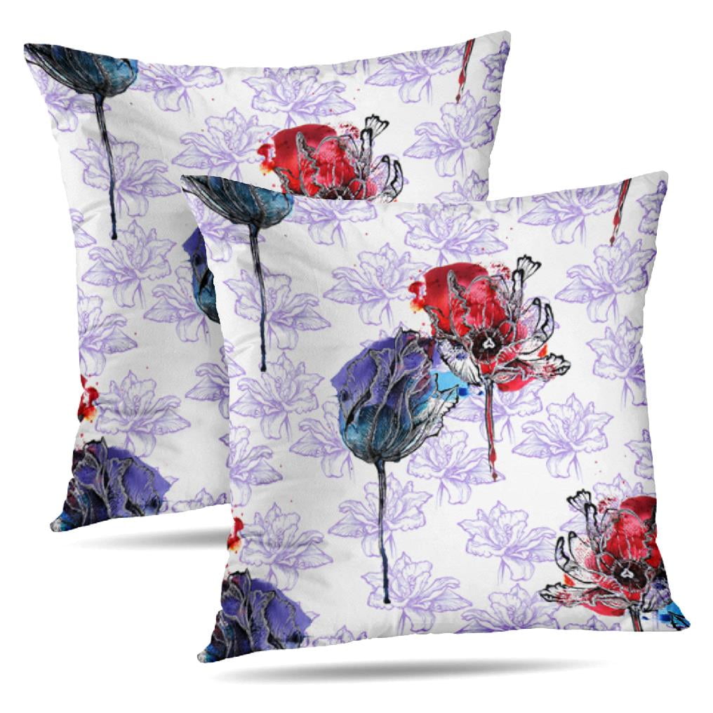 LALILO Throw Pillow Covers Floral Red And Blue Watercolor And Cushion ...