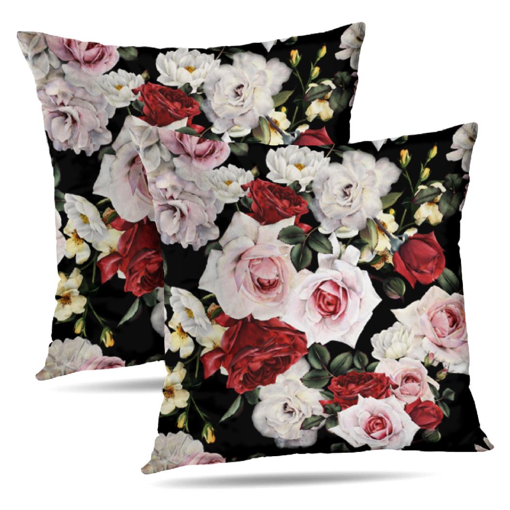 LALILO Throw Pillow Covers Floral With Roses Watercolor Flower Cushion ...