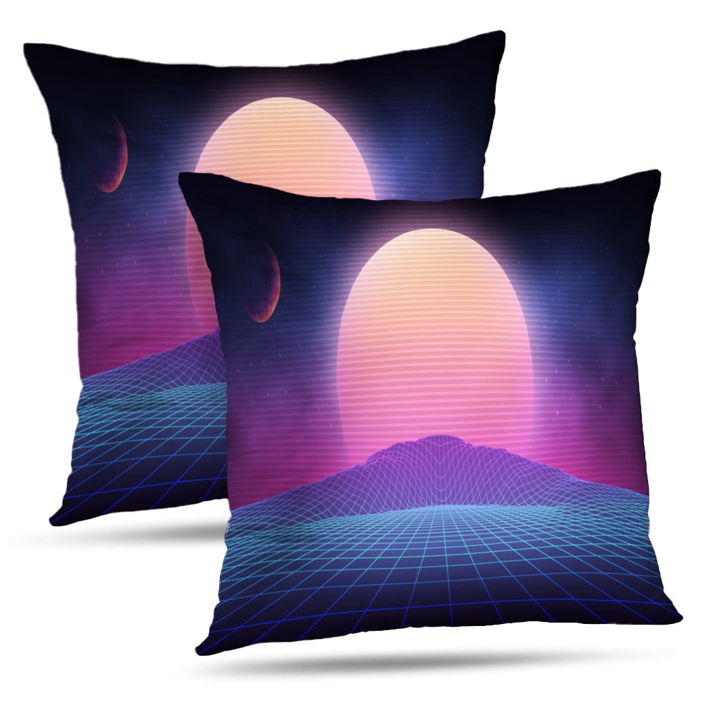 LALILO Throw Pillow Covers Futuristic Retro Landscape Futuristic Sun ...
