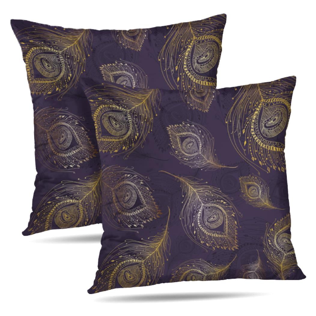 LALILO Throw Pillow Covers Gold Peacock Feather Violet Peacock Cushion ...