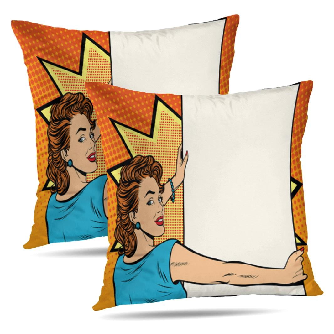 LALILO Throw Pillow Covers Pop Art Woman Retro Space Announcement ...