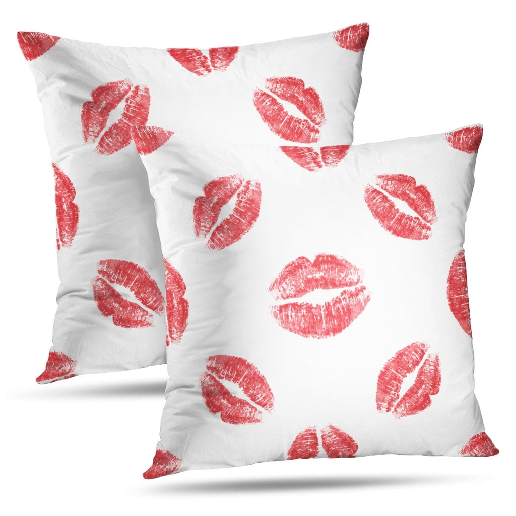 LALILO Throw Pillow Covers Red Lips White Kiss Lipstick Mark Red Repeat ...