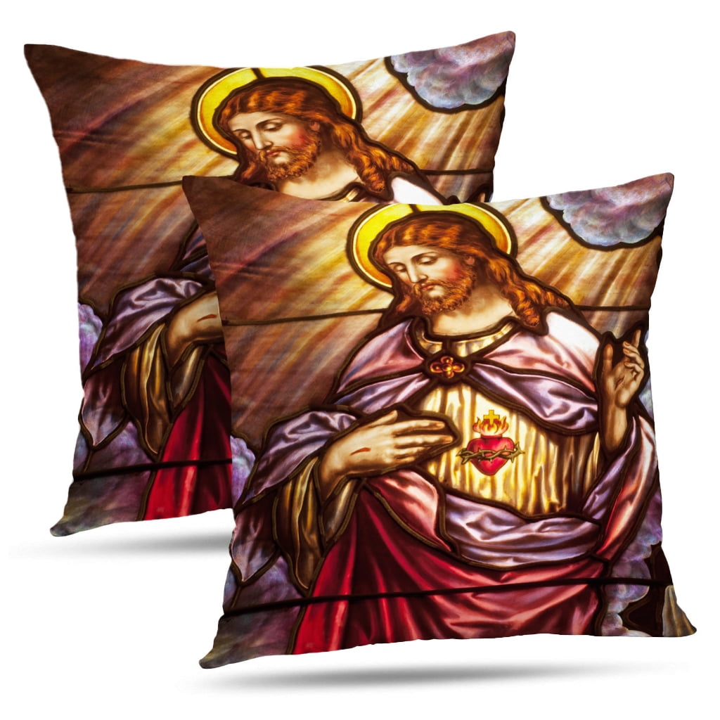 LALILO Throw Pillow Covers Stained Glass Sacred Heart Jesus Jesus Heart Christ Church Christian ...