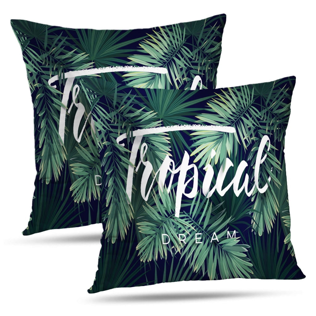 LALILO Throw Pillow Covers Summer Tropical Banner Flyer With Dark Green ...