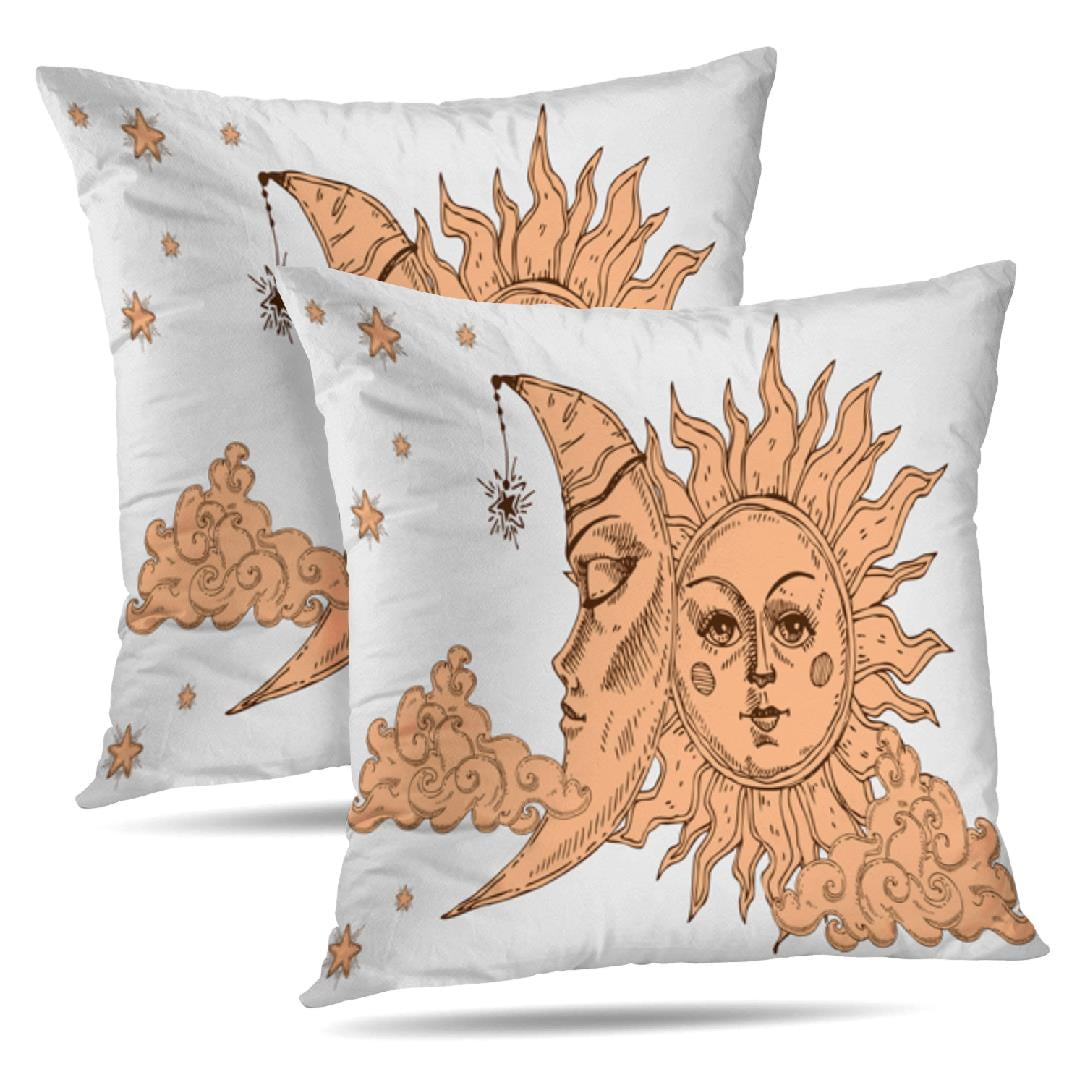 LALILO Throw Pillow Covers Sun And Moon With Cloud And Stars And ...