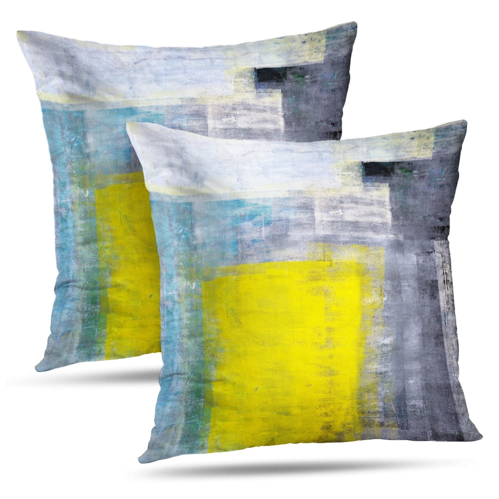 LALILO Throw Pillow Covers Teal Grey And Yellow Art Art Modern ...