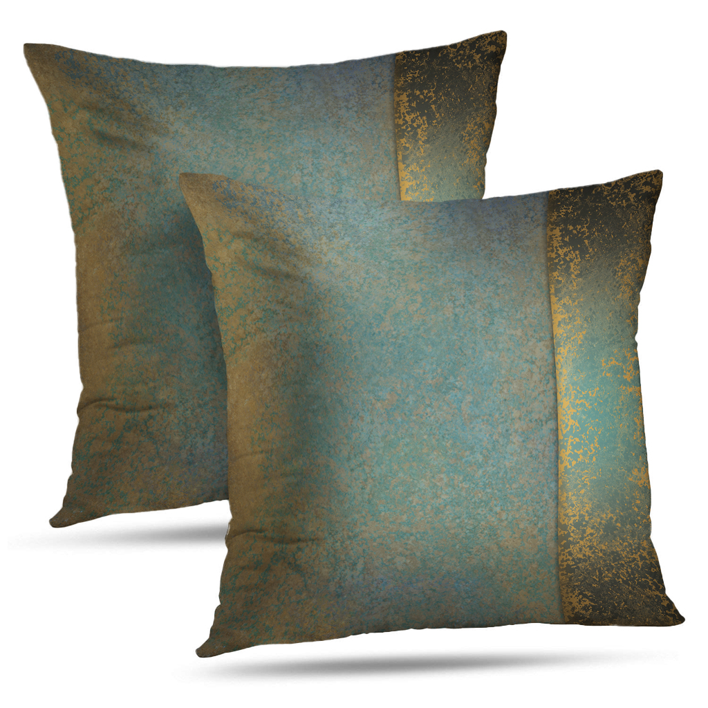 LALILO Throw Pillow Covers Vintage Layout Marbled Teal Set of 2 Square ...