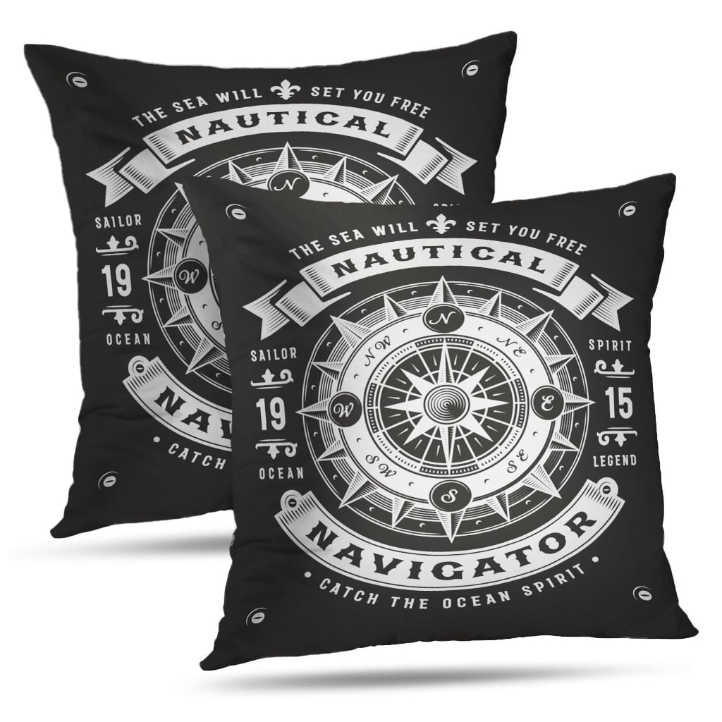LALILO Throw Pillow Covers Vintage Nautical Black Nautical Sign Vintage ...
