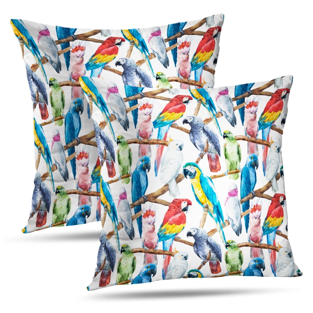 LALILO Throw Pillow Covers Watercolor Bright Parrot Tropical Bird White ...