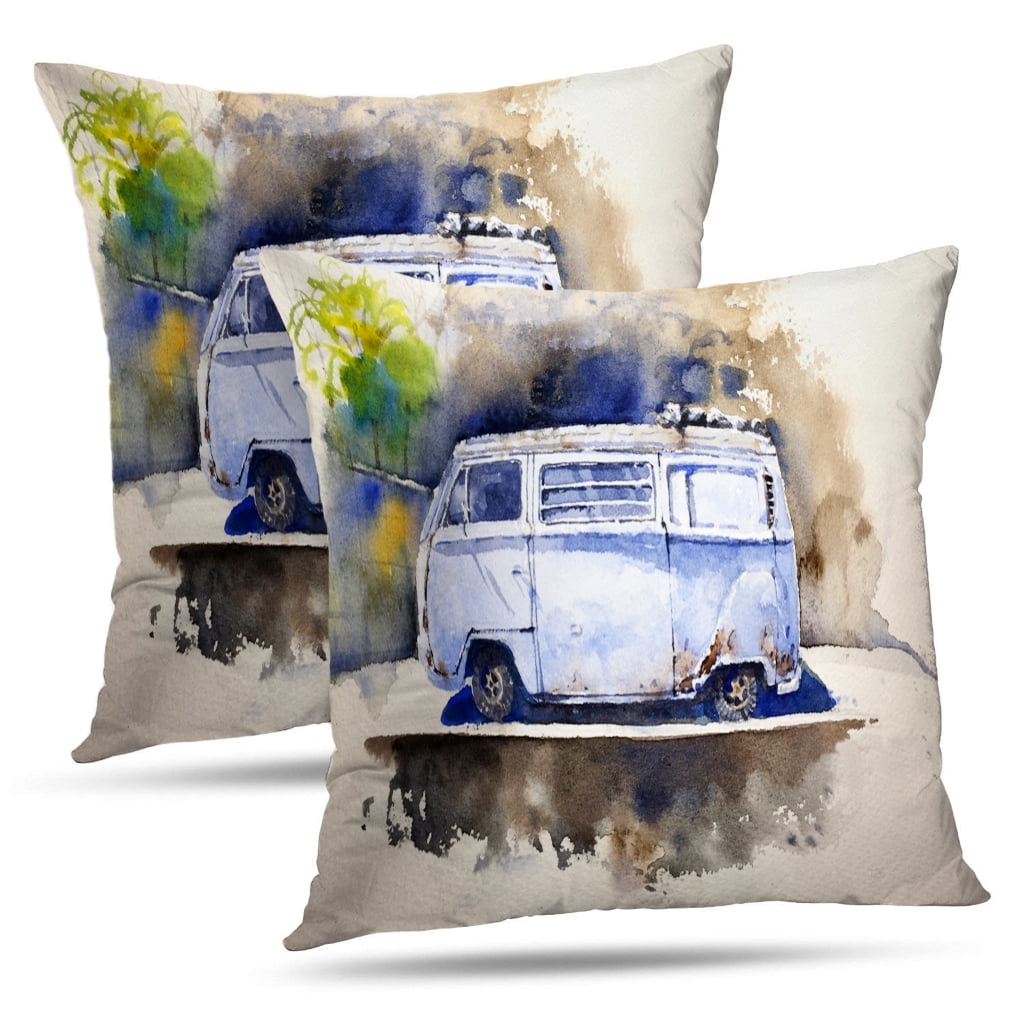LALILO Throw Pillow Covers Watercolor Retro Bus Volkswagen Bus Hippie ...