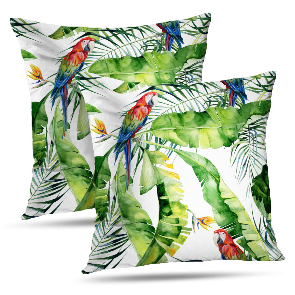 LALILO Throw Pillow Covers Watercolor Tropical Leaves Jungle Parrot ...