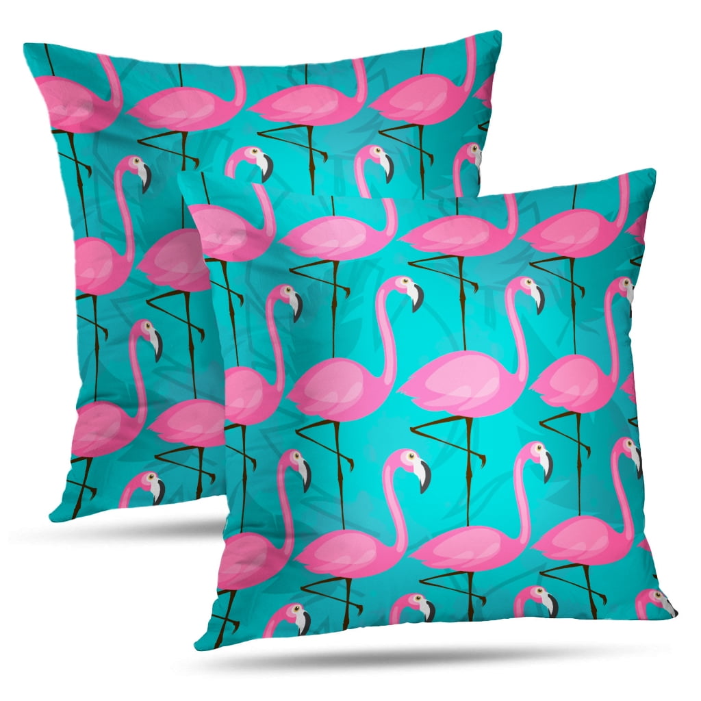LALILO Throw Pillow Covers With Pink Flamingos Turquoise Palm Tree ...