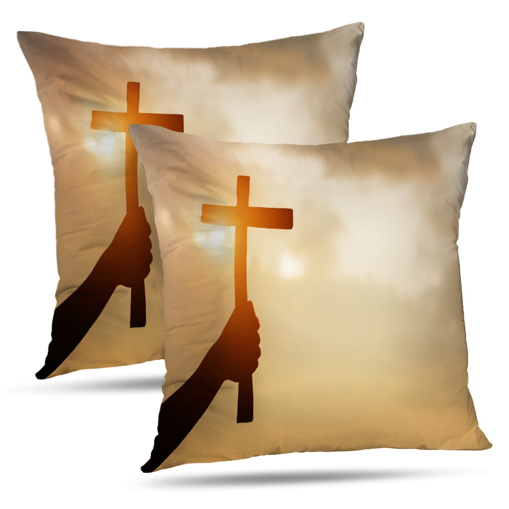 LALILO Throw Pillow Covers Wood Cross Religion Symbol Shape Sunset Sky ...