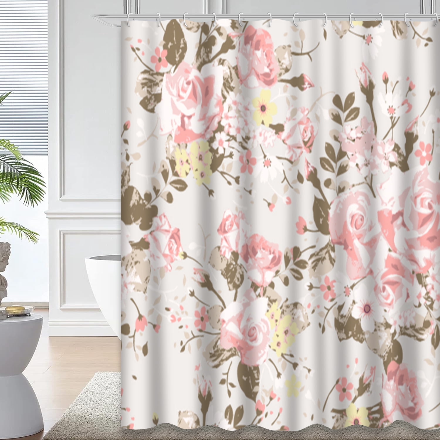 LALILO Waterproof Rose Flower Shower Curtain with Vintage Floral ...