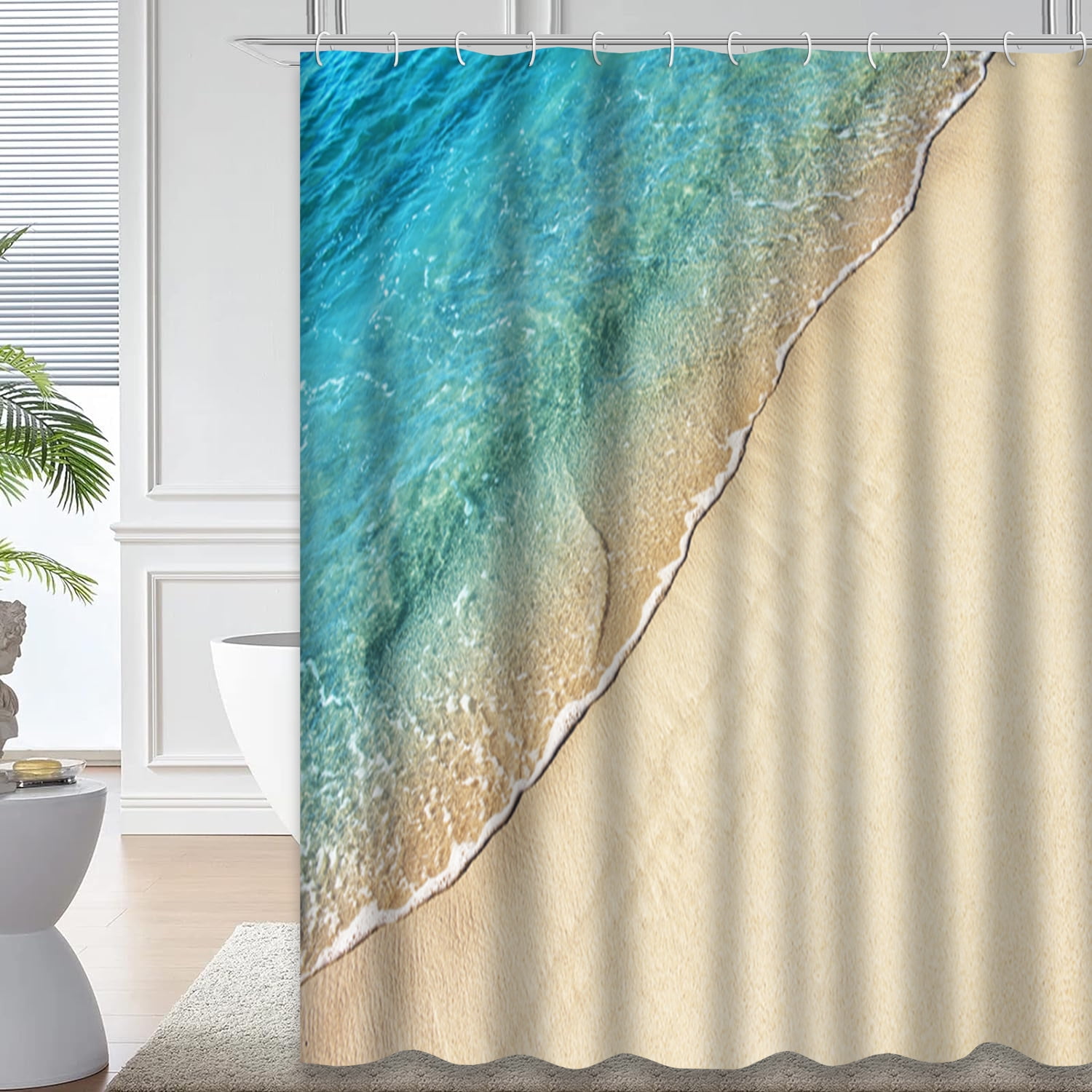 LALILO Waterproof Soft Blue Ocean Shower Curtain, Calm Wave Beach Art ...