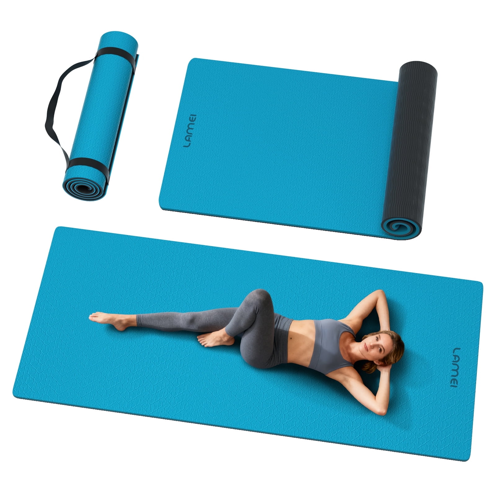LAMEI Large Yoga Mat Thick Extra Wide And Long, Non-Slip TPE Exercise ...