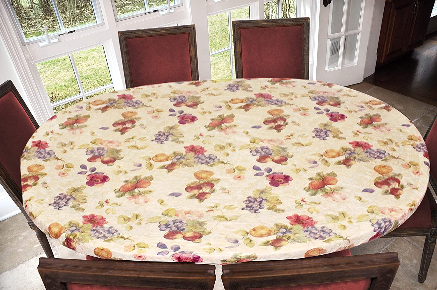 LAMINET Deluxe Elastic Edged Flannel Backed Vinyl Fitted Table Cover ...