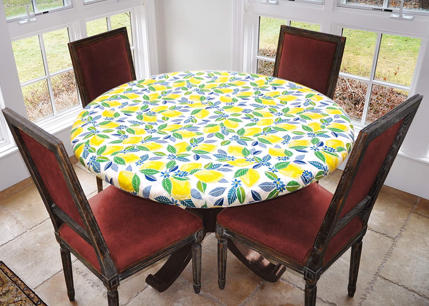 LAMINET Deluxe Elastic Edged Vinyl Table Cover - Lemon Pattern - Fits ...