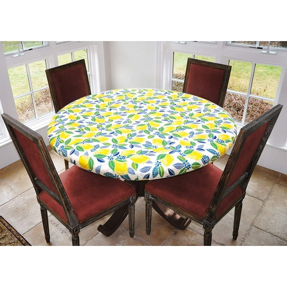 LAMINET Deluxe Elastic Edged Vinyl Table Cover - Lemon Pattern - Fits ...