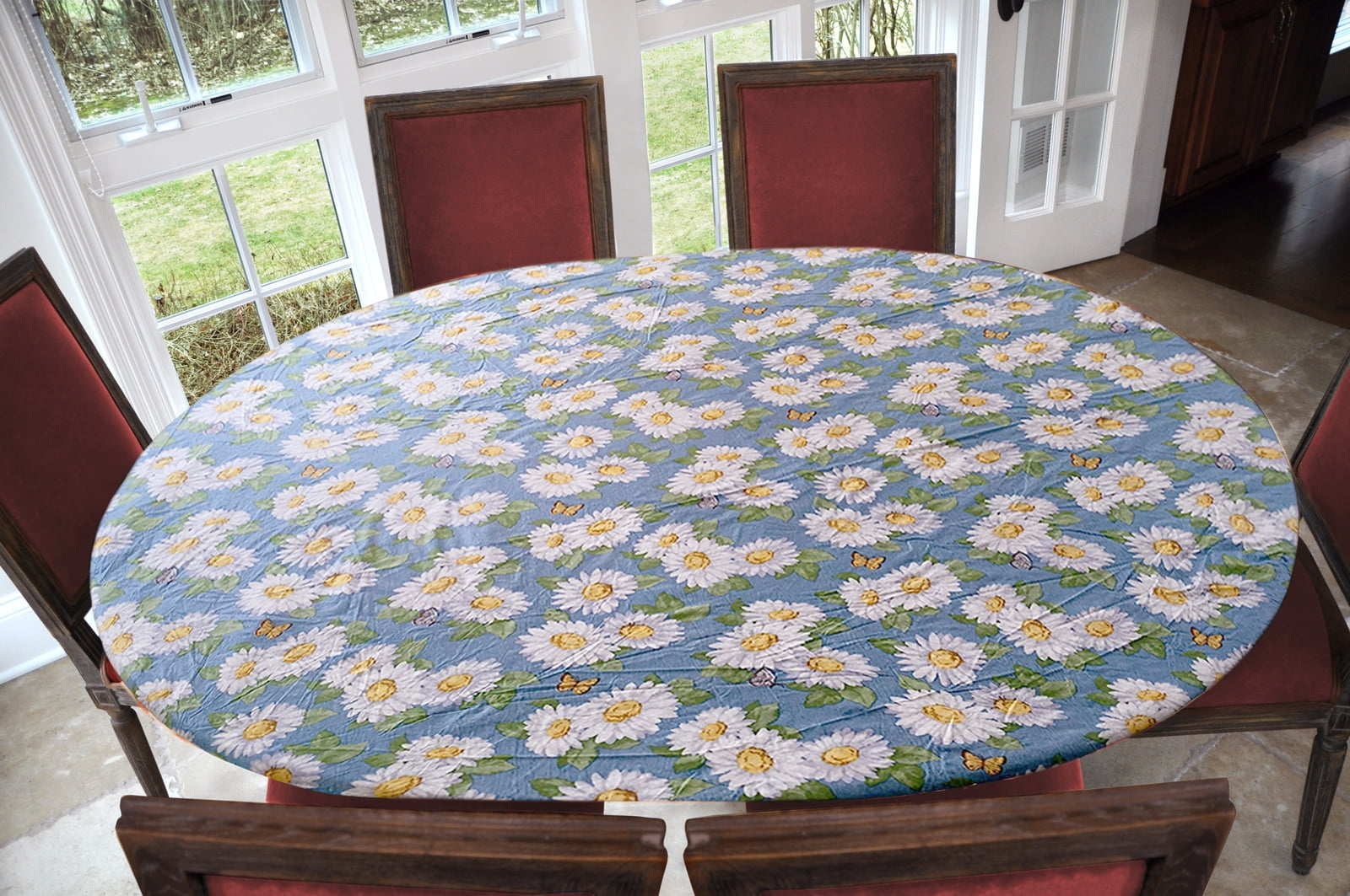 LAMINET Elastic Fitted Table Cover - Daisy- Oblong/Oval - Fits Tables ...