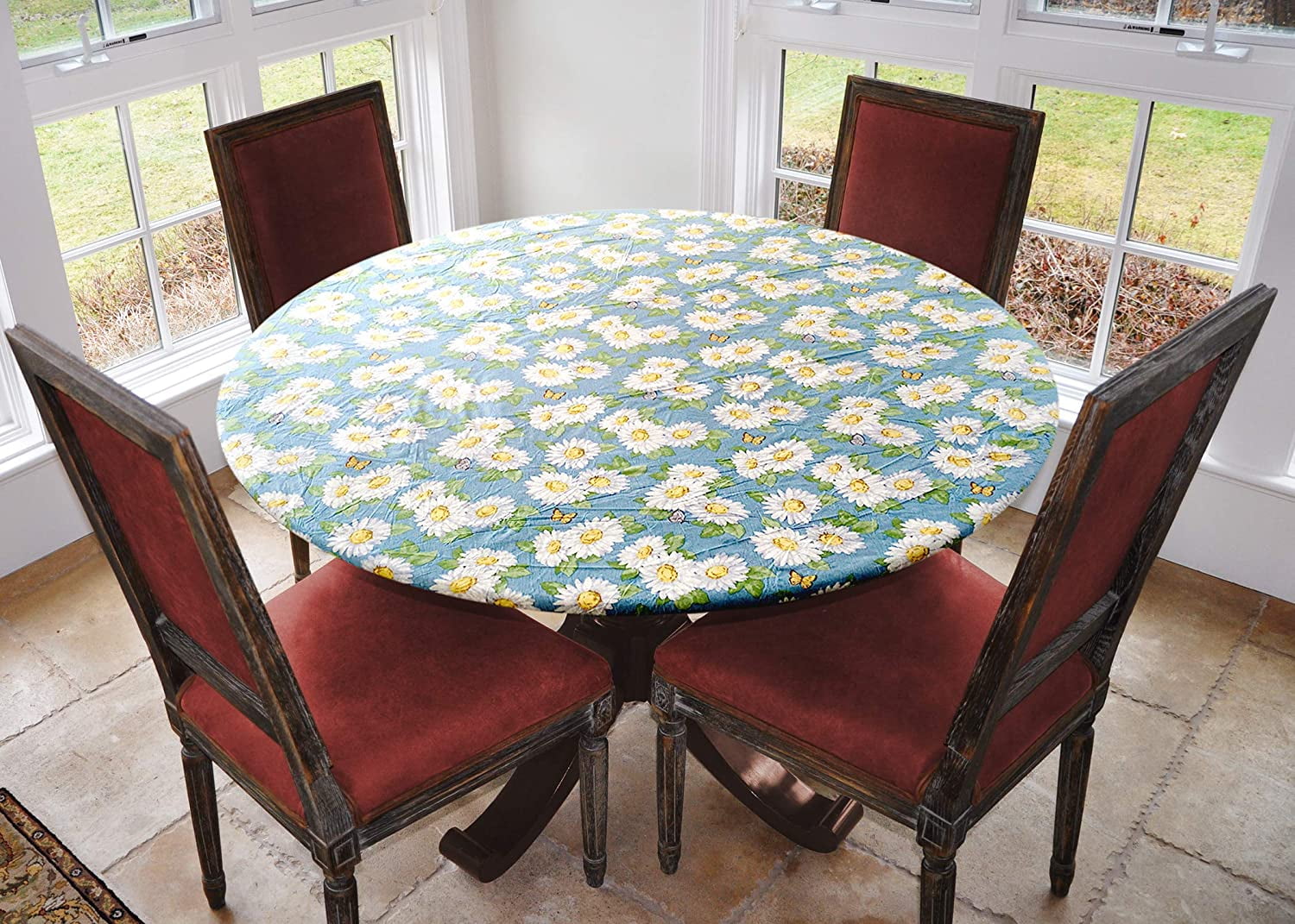 LAMINET Elastic Fitted Table Cover - Daisy - Small Round - Fits Tables ...