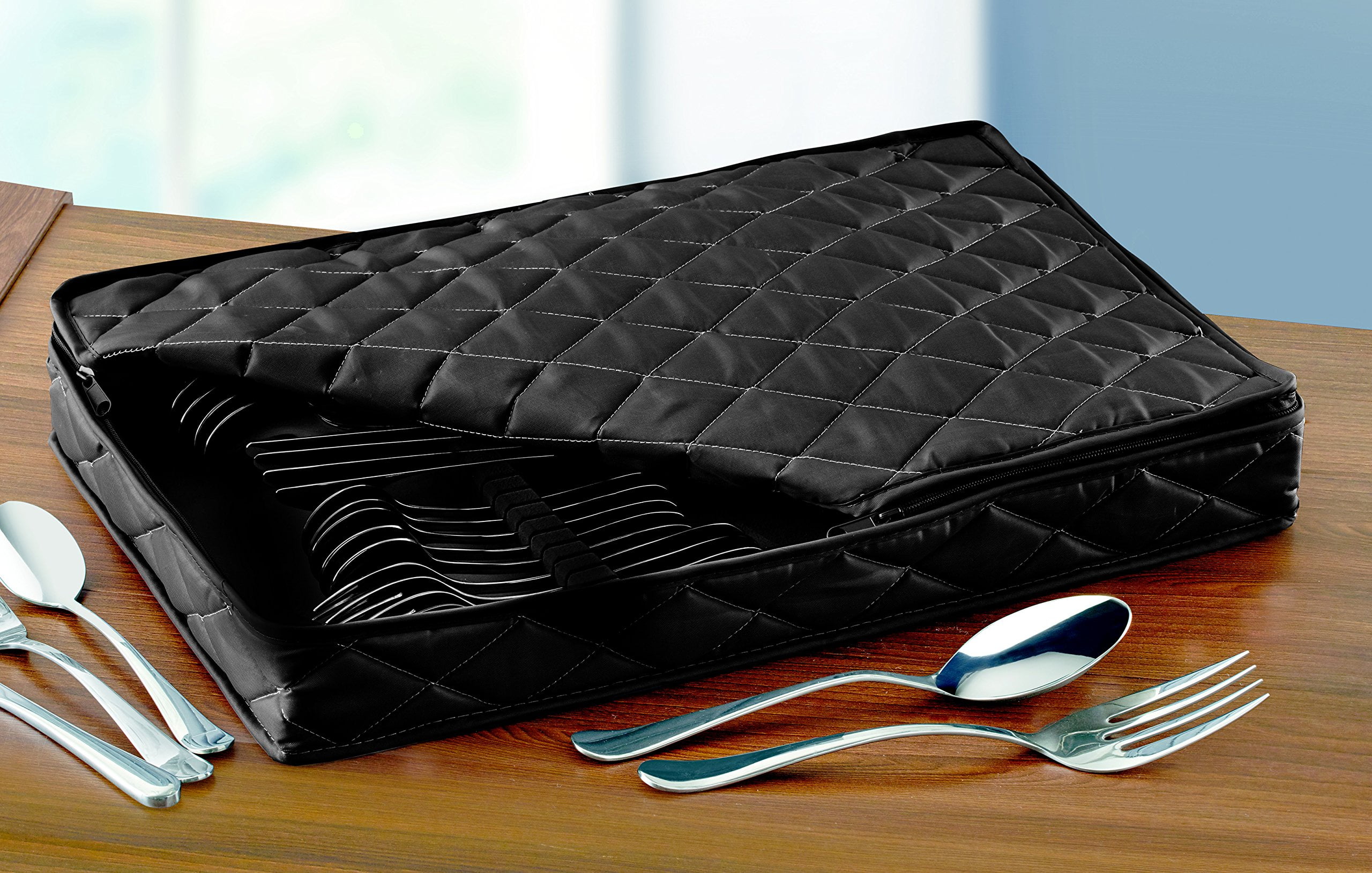LAMINET Quilted Dinnerware Storage Case Flatware, Black 7200-FBM ...