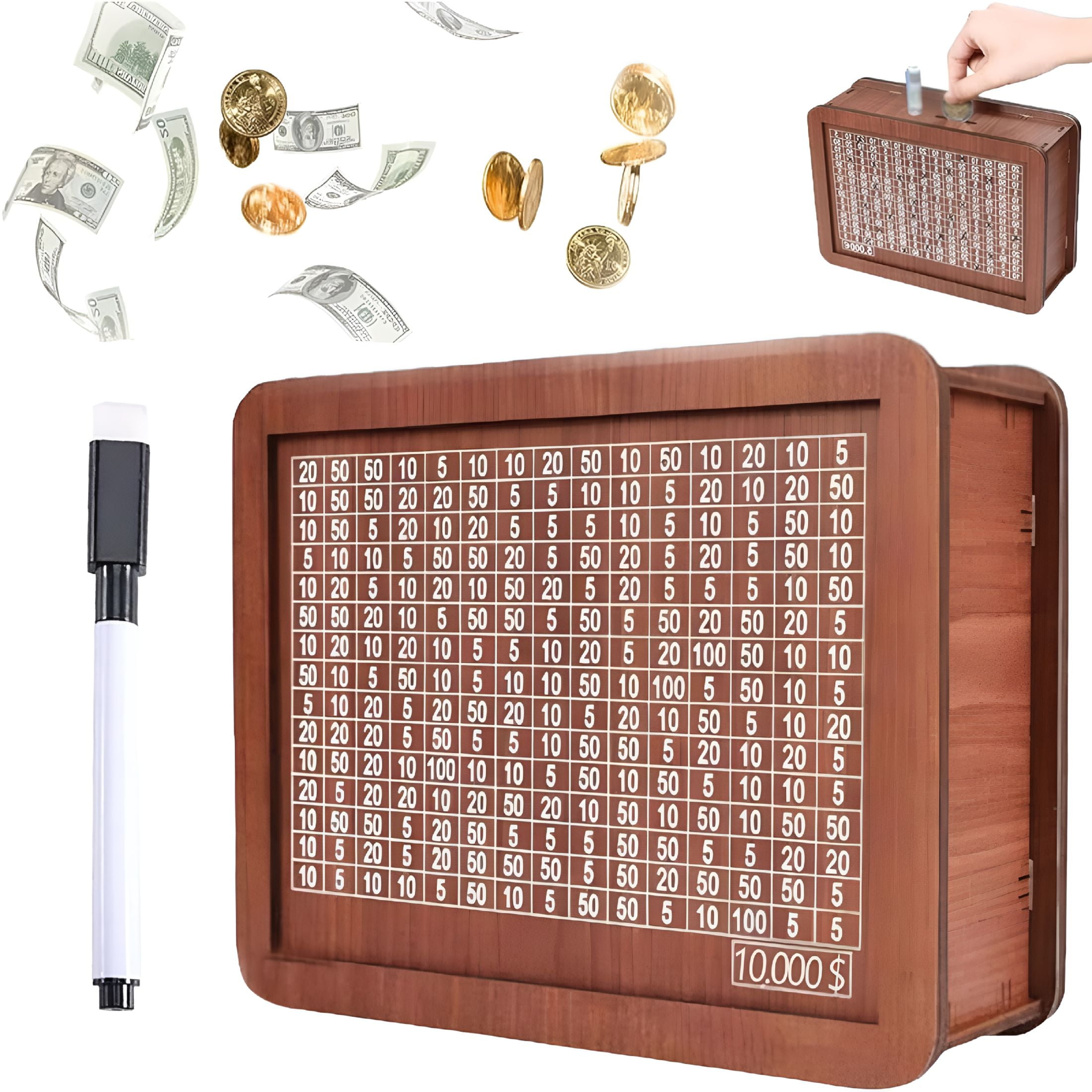 LAMIRO 10,000 Savings Challenge Box,Cash Vault Wooden Savings Box ...
